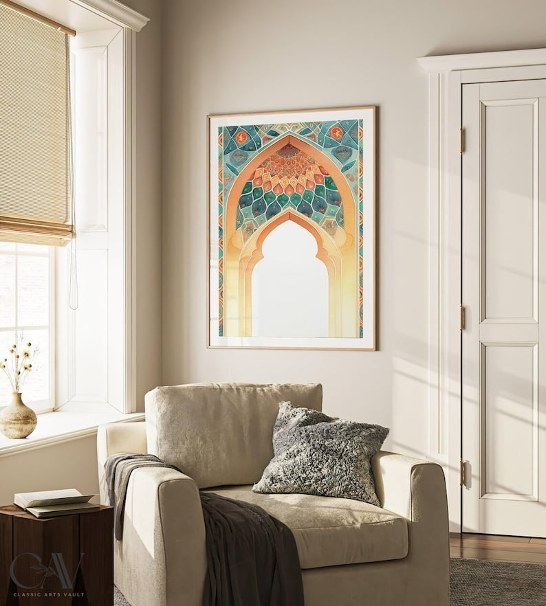 Mosque Arch Watercolor Print Islamic Wall Art Muslim Poster Arabic ...
