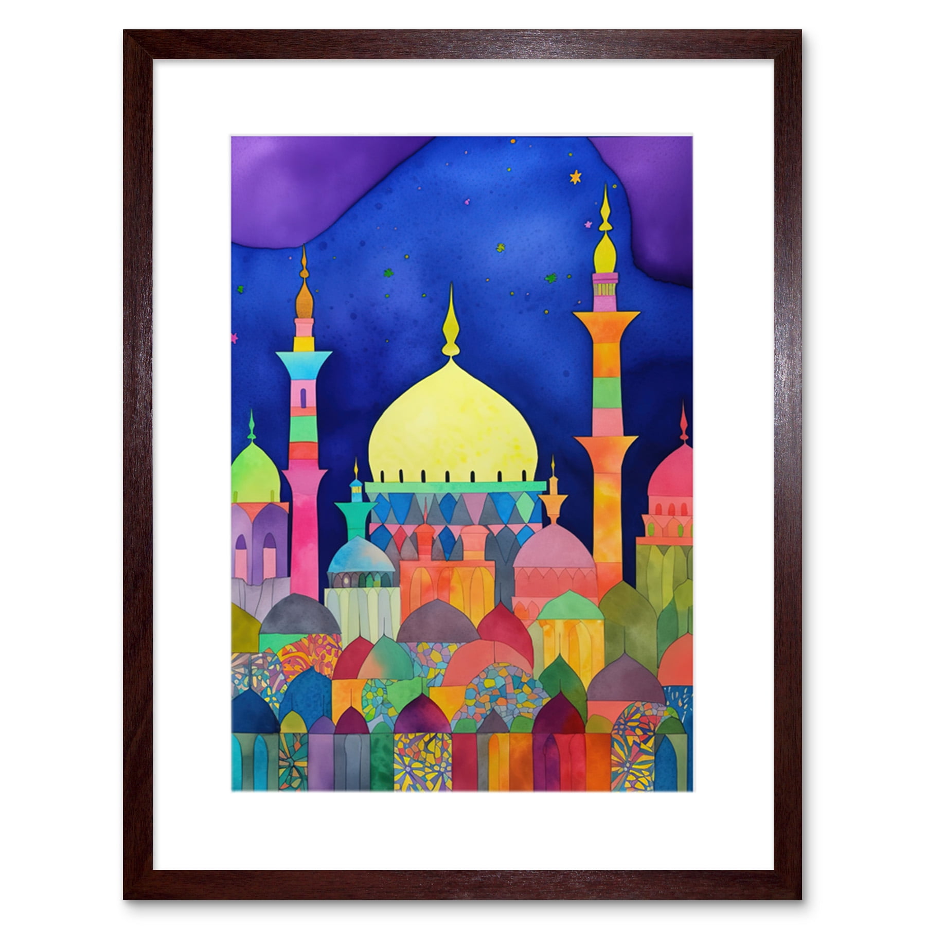 Mosque Cityscape Islam Folk Art Artwork Framed Print Wall Art 9X7 Inch ...
