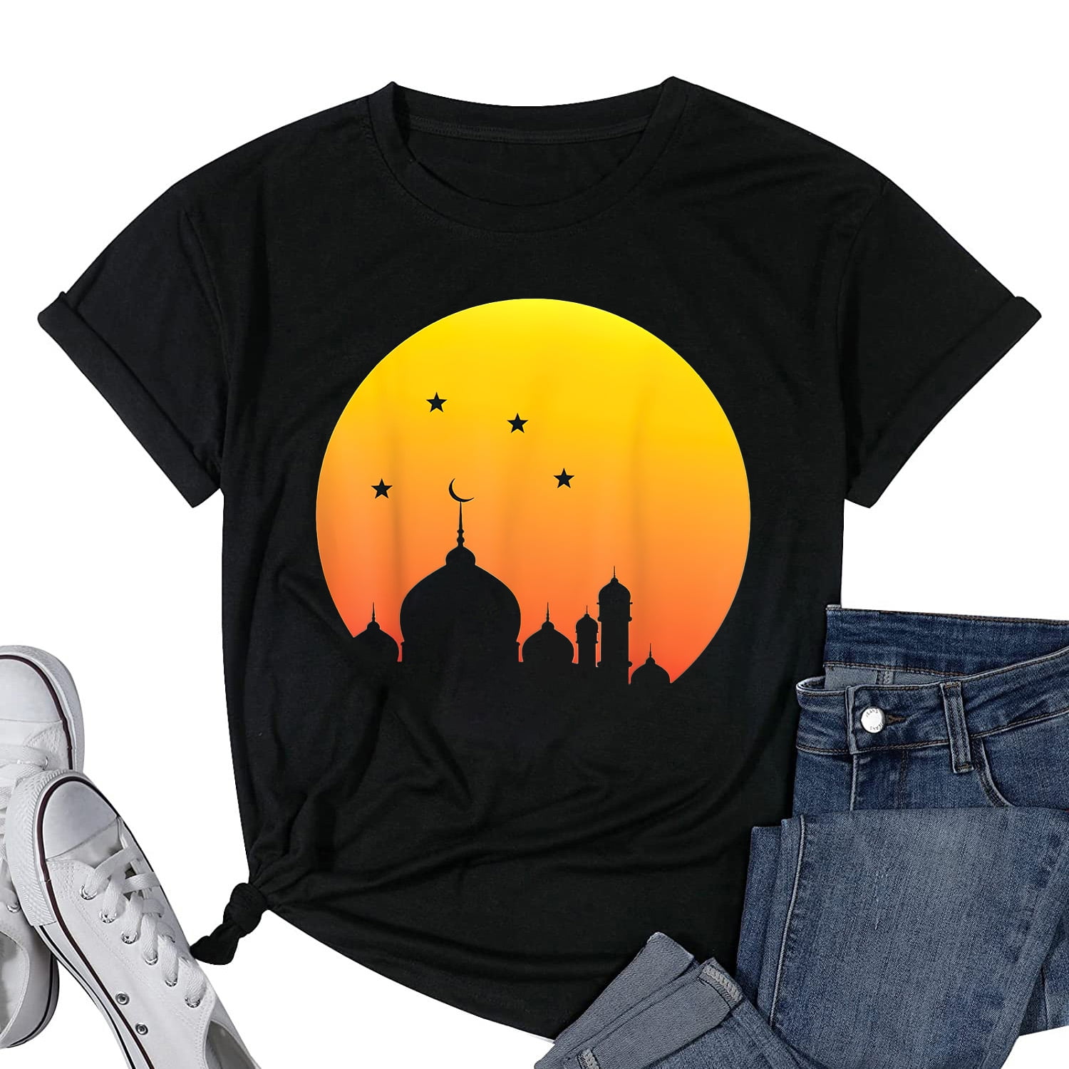 Mosque Themed Ramadan Eid Muslim Women Islamic T-Shirt Black Large ...