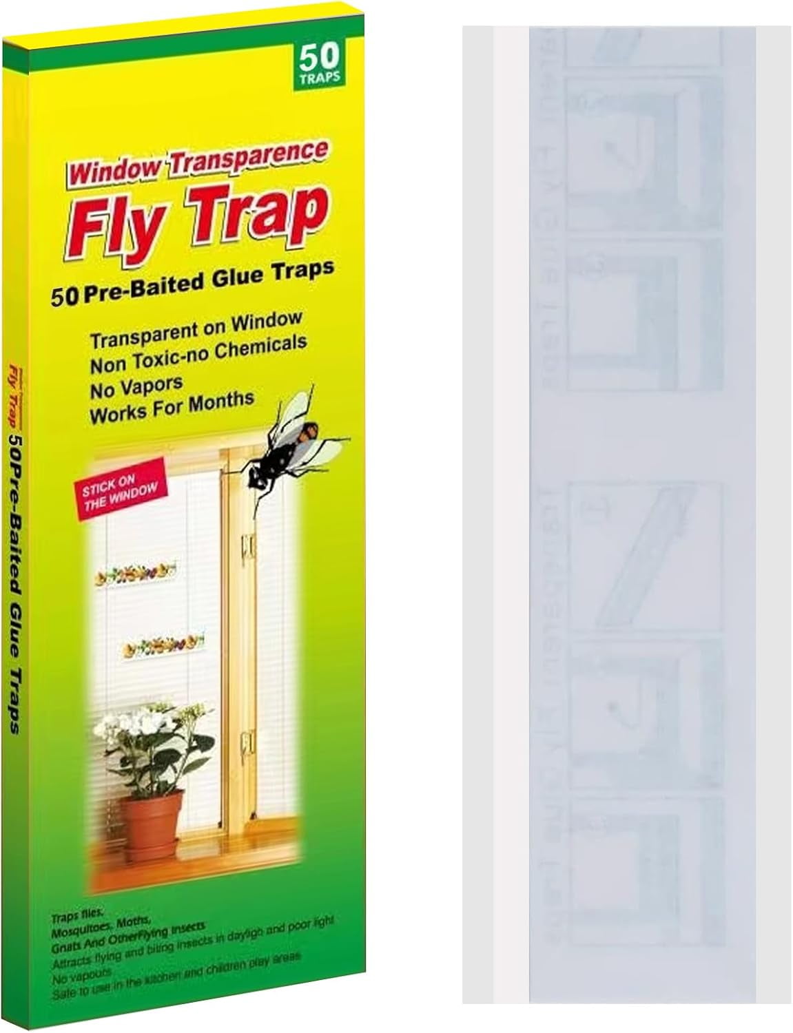 Mosqueda Window Fly Traps, 50 Packs Sticky Fly Traps for Indoors, Fly ...