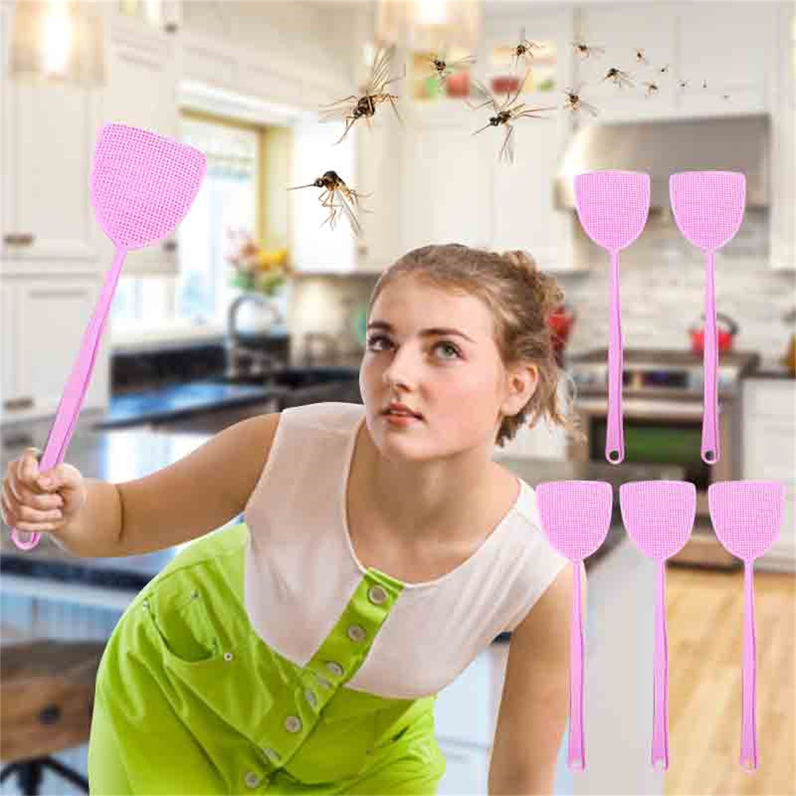 Mosquito Clap 5Pc Pink Fly Swatters Plastic 17.5'' Long Handle Fly ...