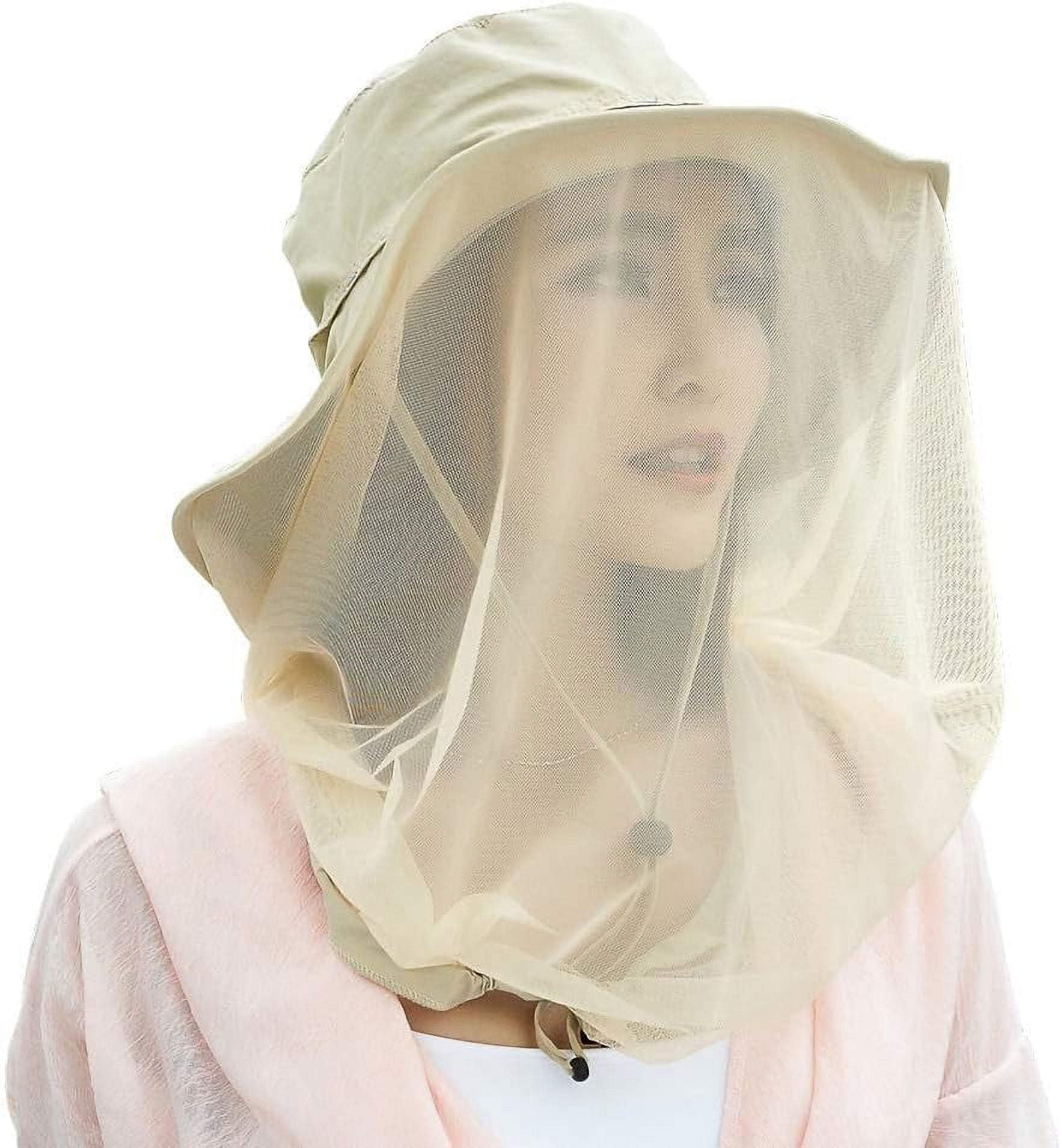 Mosquito Head Net Hat, Safari Sun Hat with Veil Mesh Protection from ...
