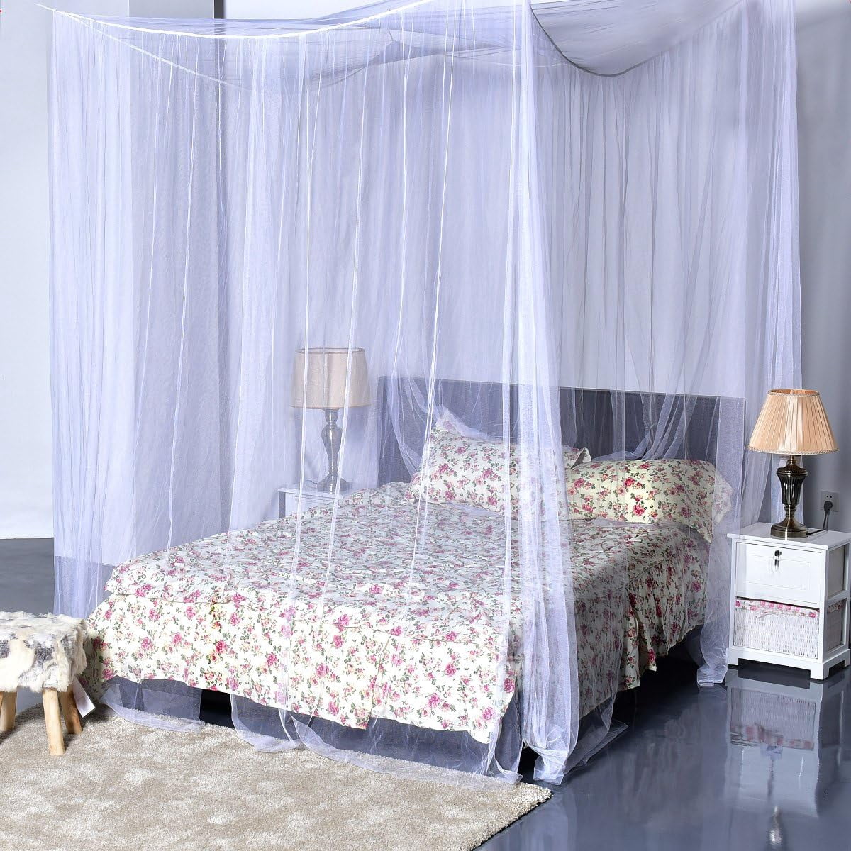 Mosquito Net, 4 Corner Post Bed Canopy, Quick and Easy Installation for ...