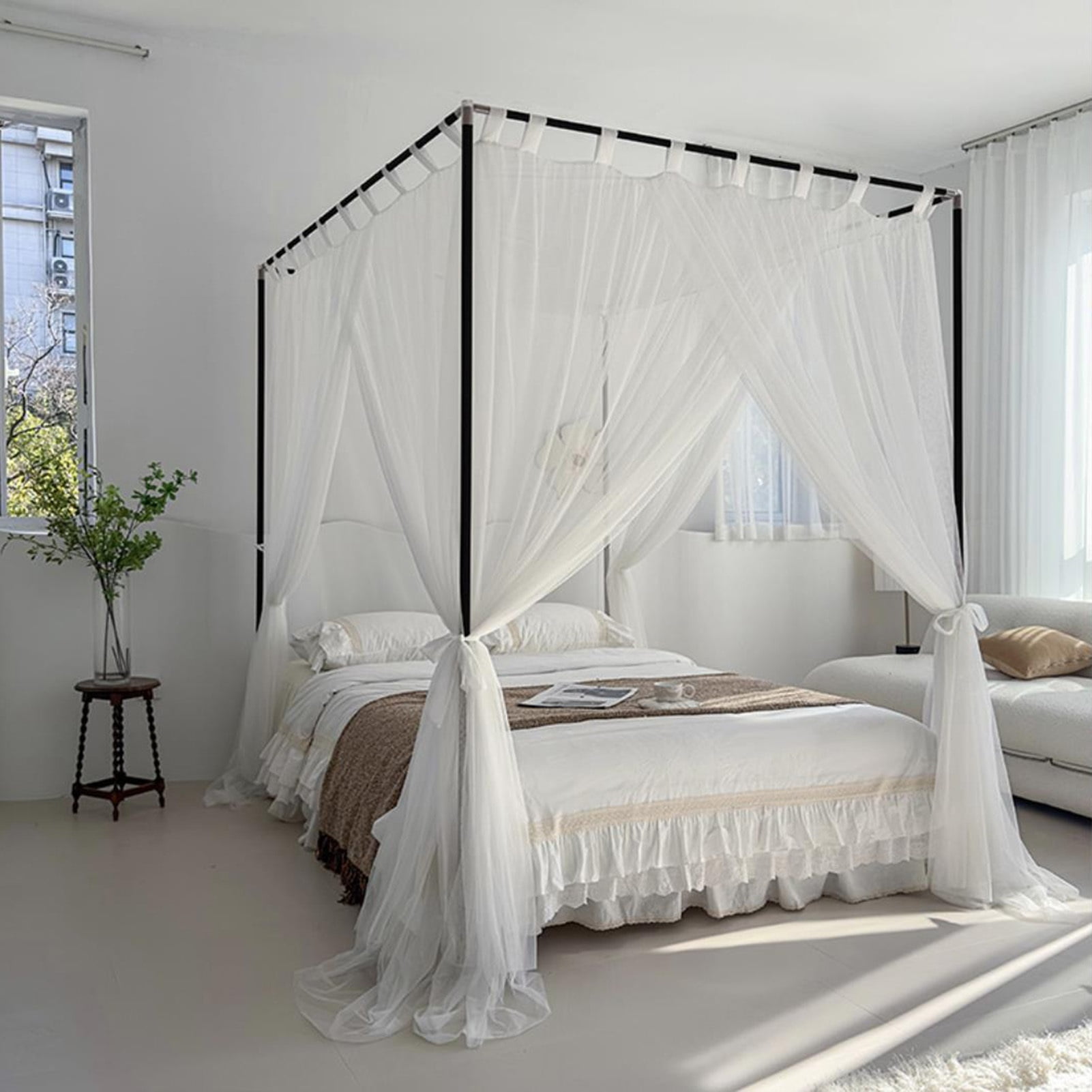 Mosquito Net for Bed 4 Corner Post Lace Canopy Curtains Encrypted ...