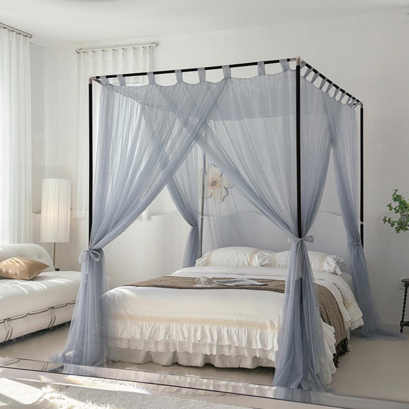 Mosquito Net for Bed 4 Corner Post Lace Canopy Curtains Encrypted ...