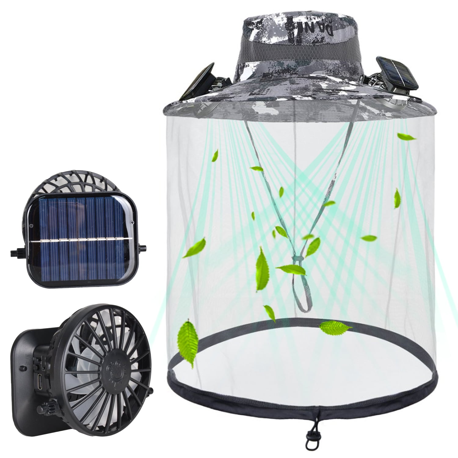 Mosquito Net Hat with Fan Built-in,Wide Brim Solar Fan Hat with Net,Bug ...