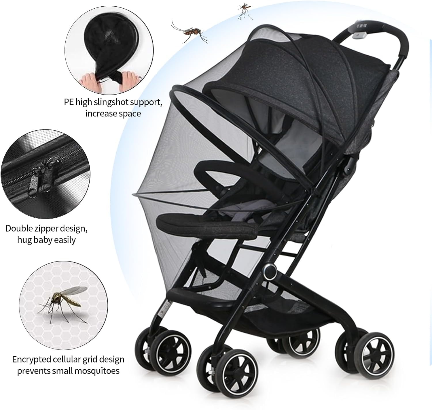 Mosquito Net for Stroller, Encrypted Stroller Mosquito Net Full Cover with Zipper,Breathable and ...