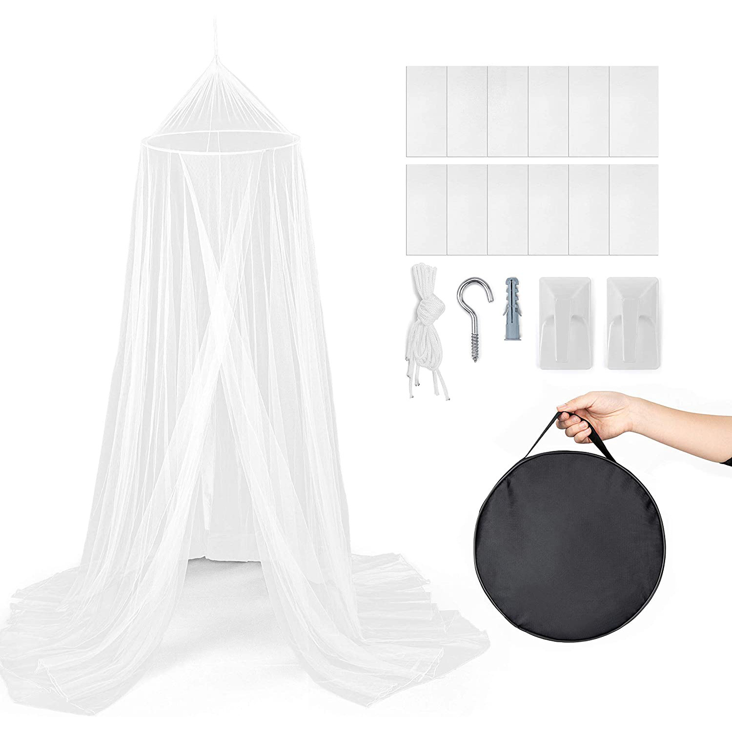 Mosquito Net With Adhesive Hooks, Double Bed, Bed Canopy With Zip As ...