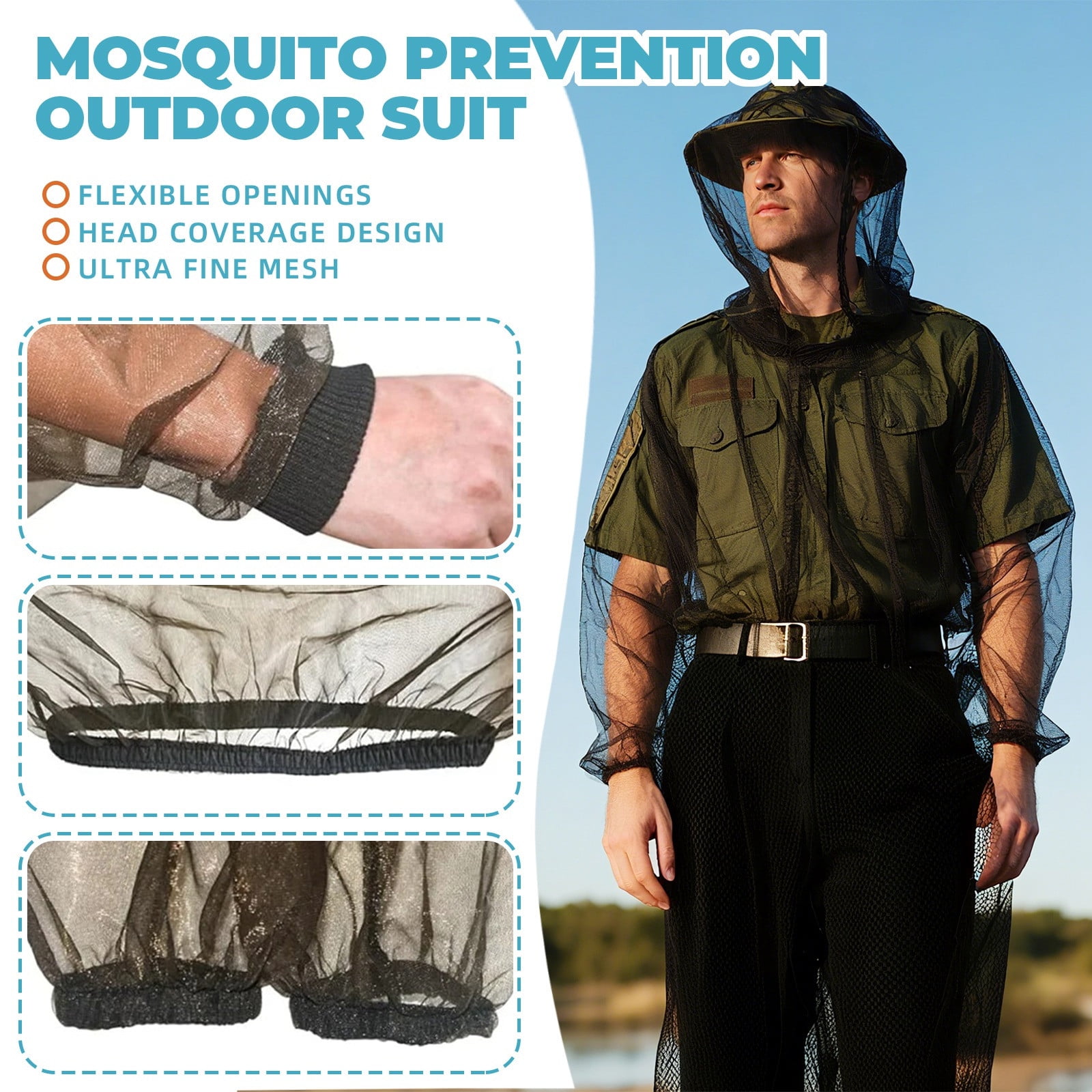 Mosquito Top Suit Bug Mesh Hood Long Sleeve with Storage Bag ...