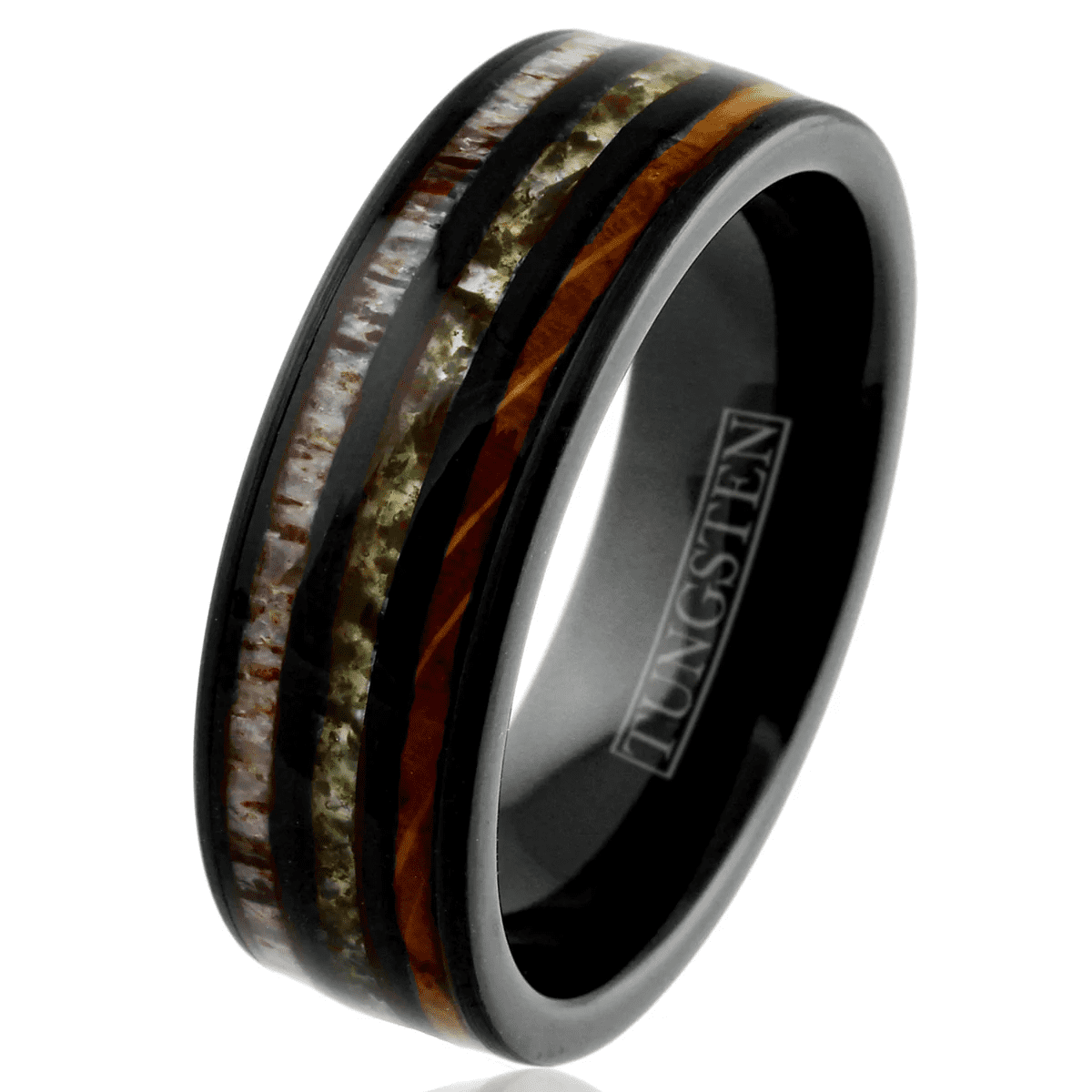 Moss Agate Wedding Band Ring for Men Black Tungsten Carbide Whiskey ...