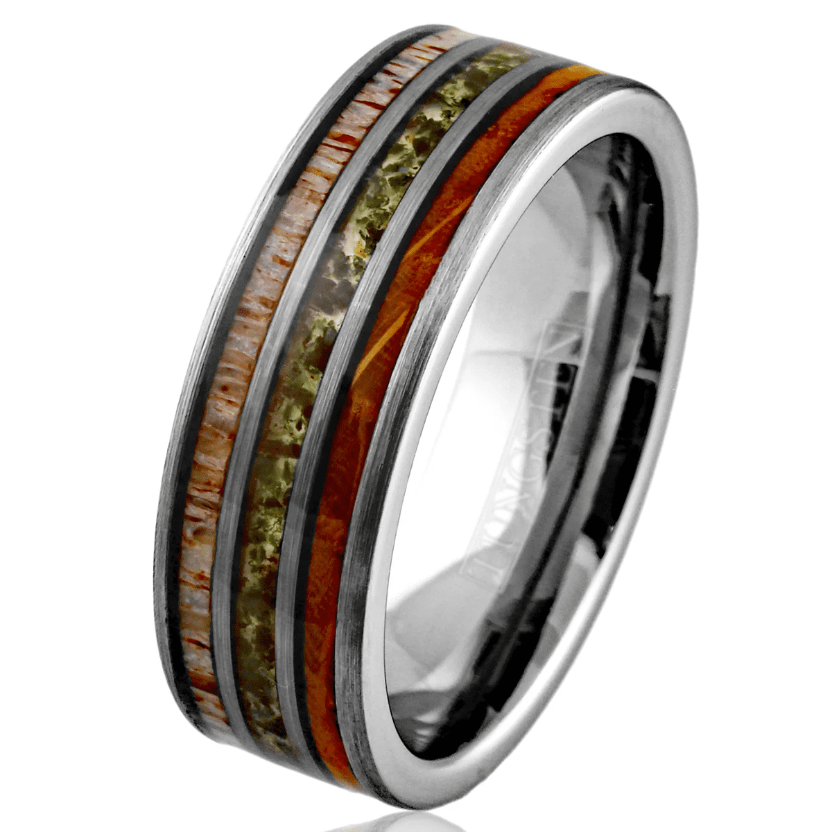 Moss Agate Wedding Band Ring for Men Black Tungsten Carbide Whiskey ...