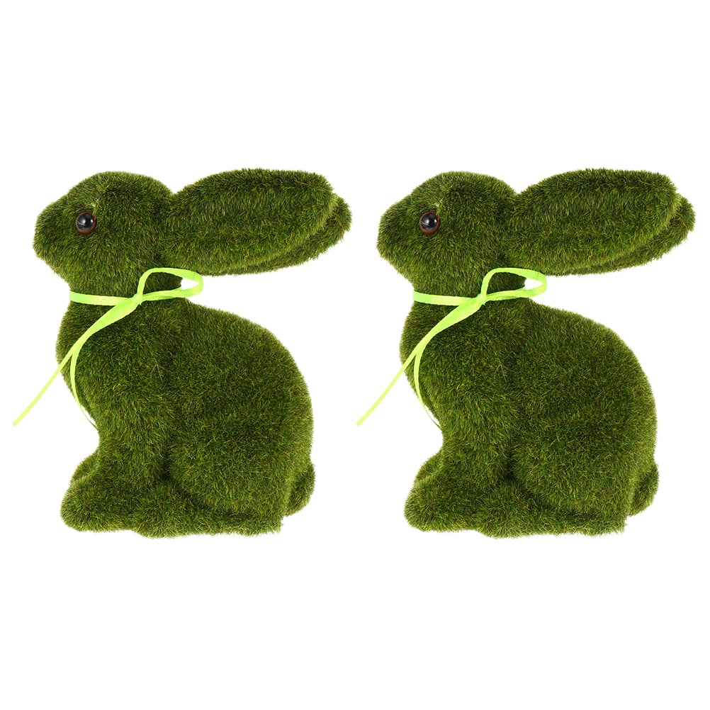 Moss Bunny Statue Flocked Rabbit: 2pcs Bunny StatueArtificial Turf ...