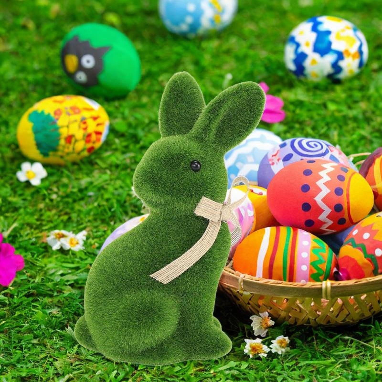 Moss-Covered Rabbit Statues - Flocked Bunny Figurines for Easter Garden ...