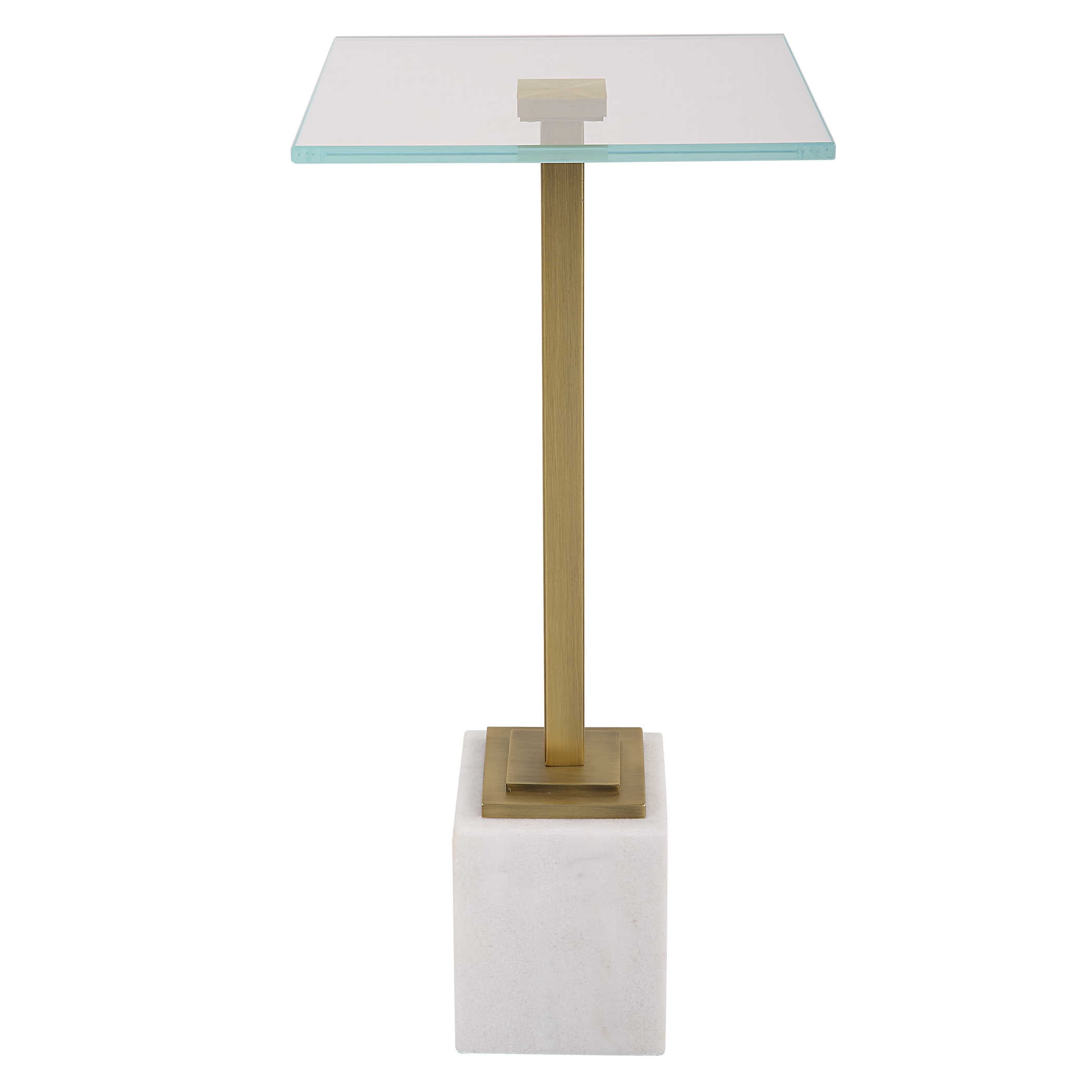 Moss + Fig Marble Drink Table | White Marble and Brushed Brass End ...