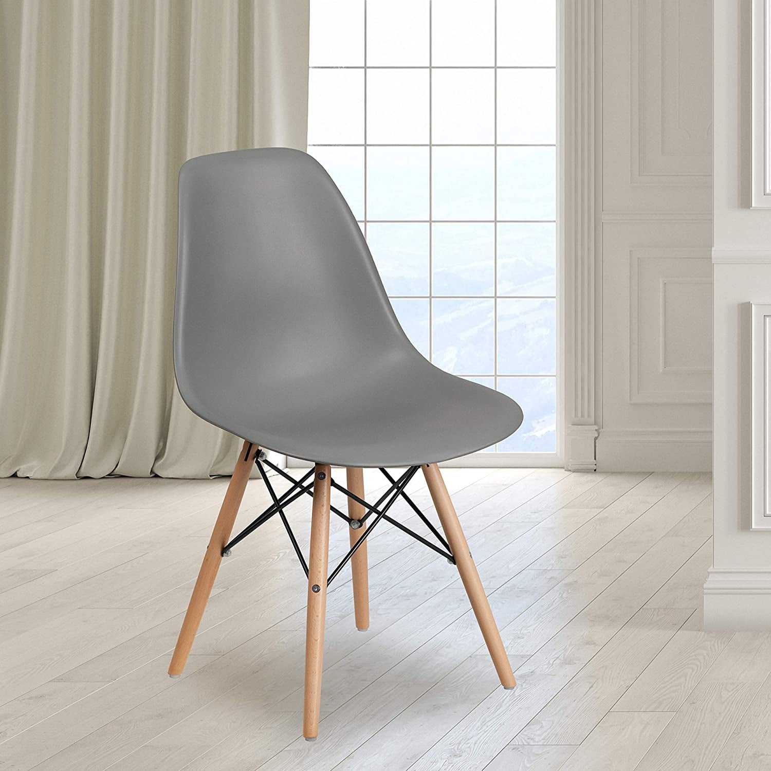 Moss Gray Plastic Chair with Wooden Legs - Walmart.com