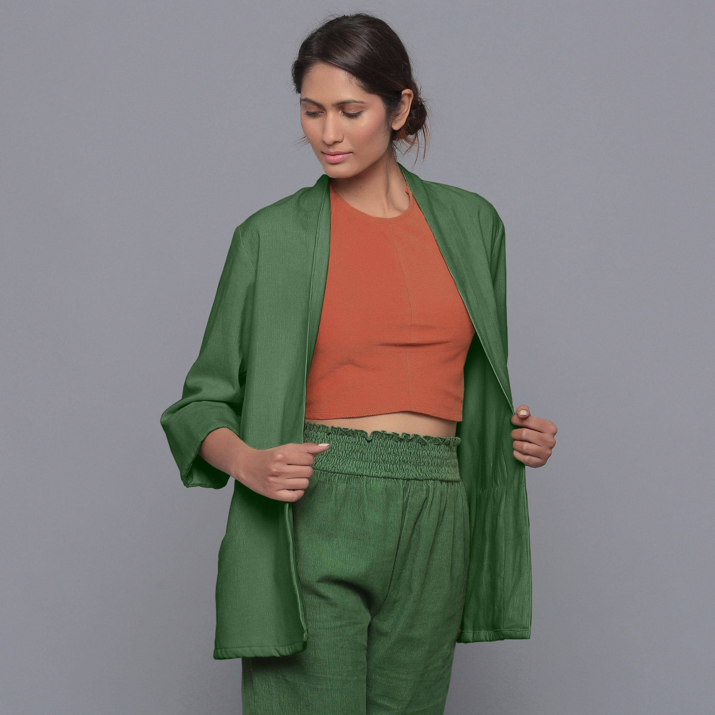 Moss Green Warm Cotton Corduroy Front Open Overlay - Walmart.com