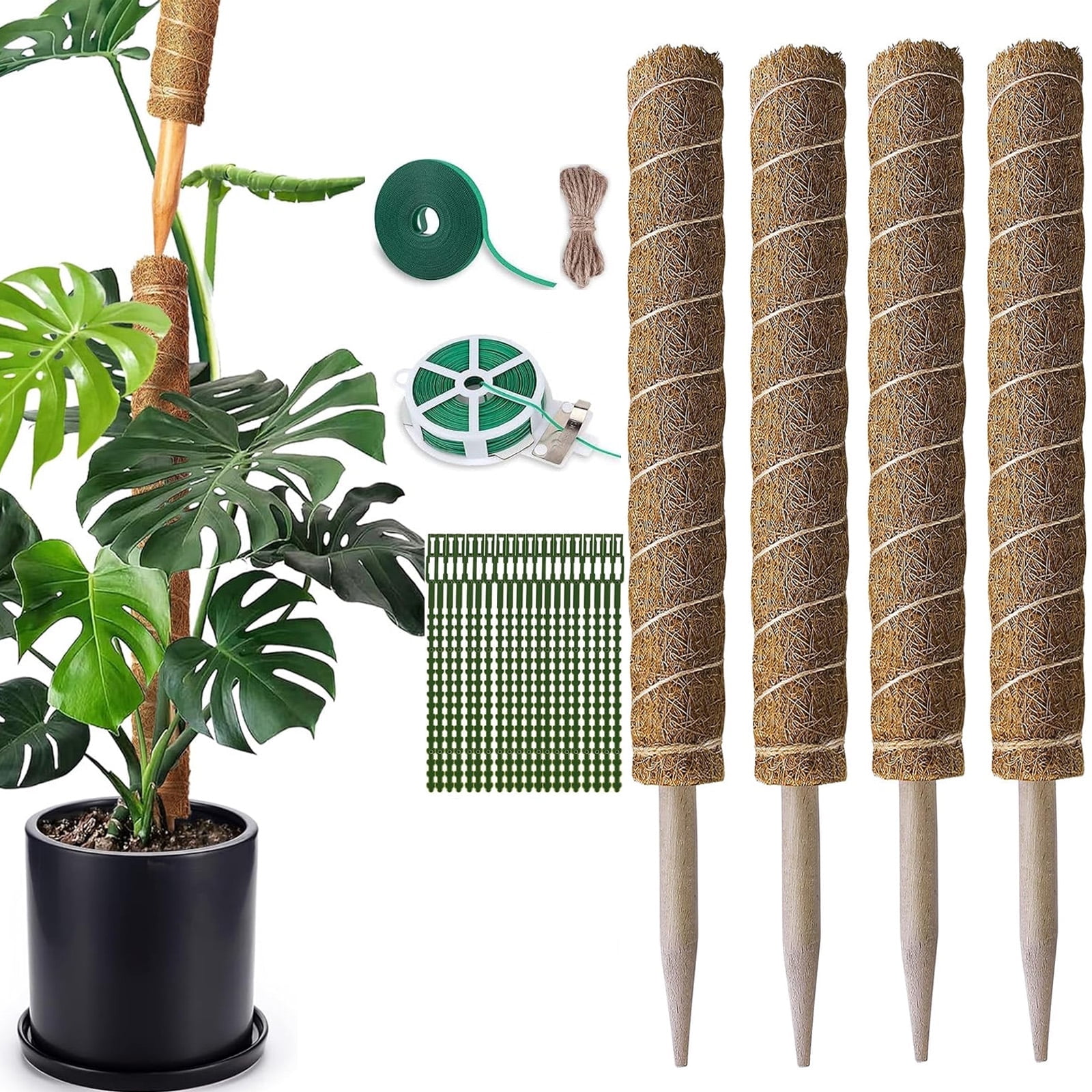 Moss Pole 47.5 Inch - Monstera Plant Support, 4 Packs 16 Inch Plant ...