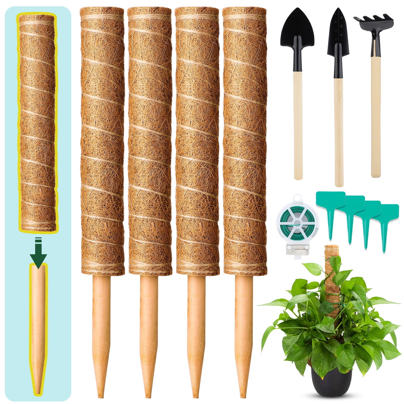 Moss Pole for Plants Monstera,4 Pack 15.7 Inch Moss Poles for Climbing ...