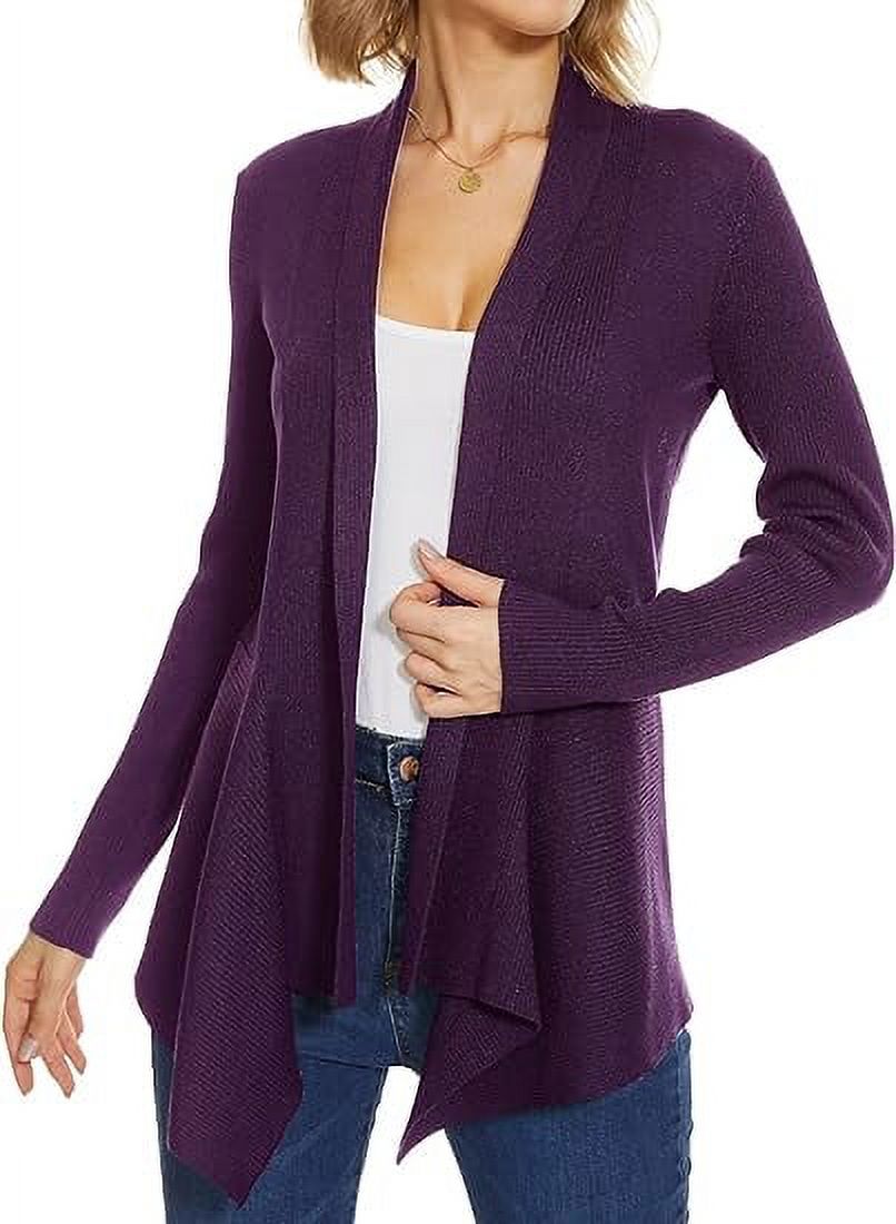 Women & Plus Draped Open Front Long Sleeve Flowy Light Cardigan (Deep ...