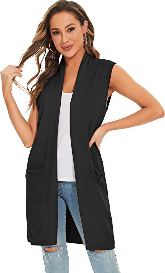 Cizayoi Women's Long Knit Sleeveless Pockets Cardigan Vest - Walmart.com