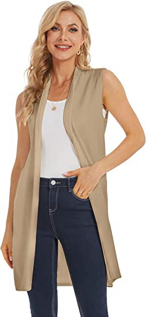 Cizayoi Women's Long Open Front Knit Sleeveless Cardigan Vest - Walmart.com