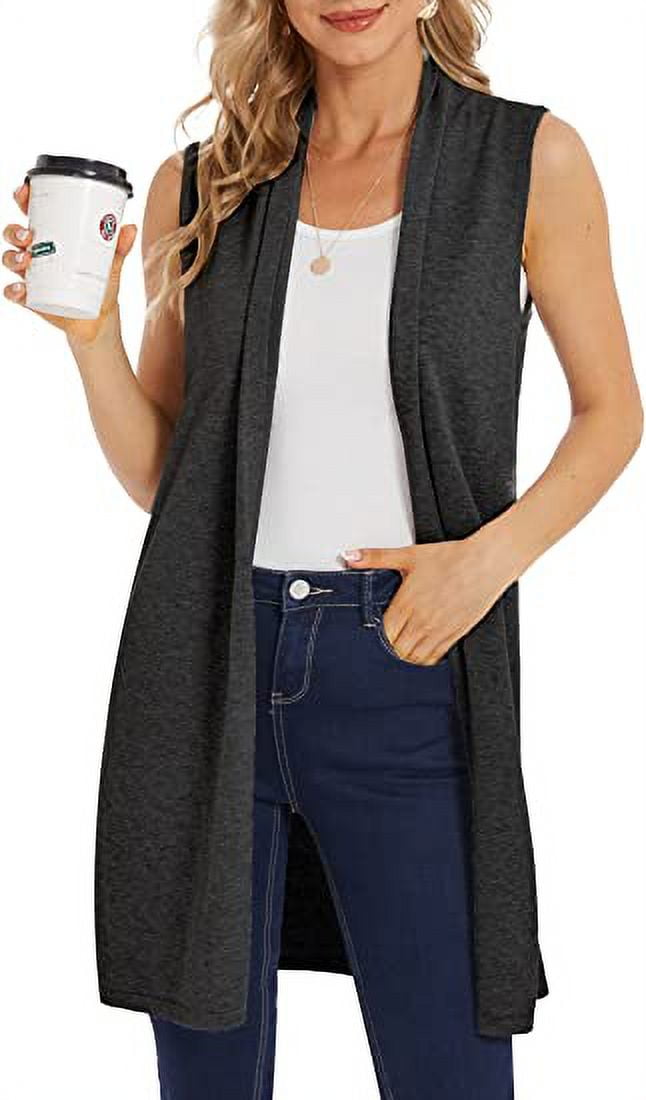 Cizayoi Women's Long Open Front Knit Sleeveless Cardigan Vest - Walmart.com