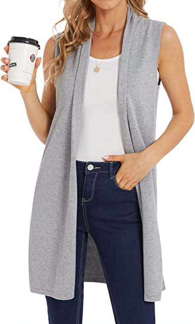 Cizayoi Women's Long Open Front Knit Sleeveless Cardigan Vest - Walmart.com