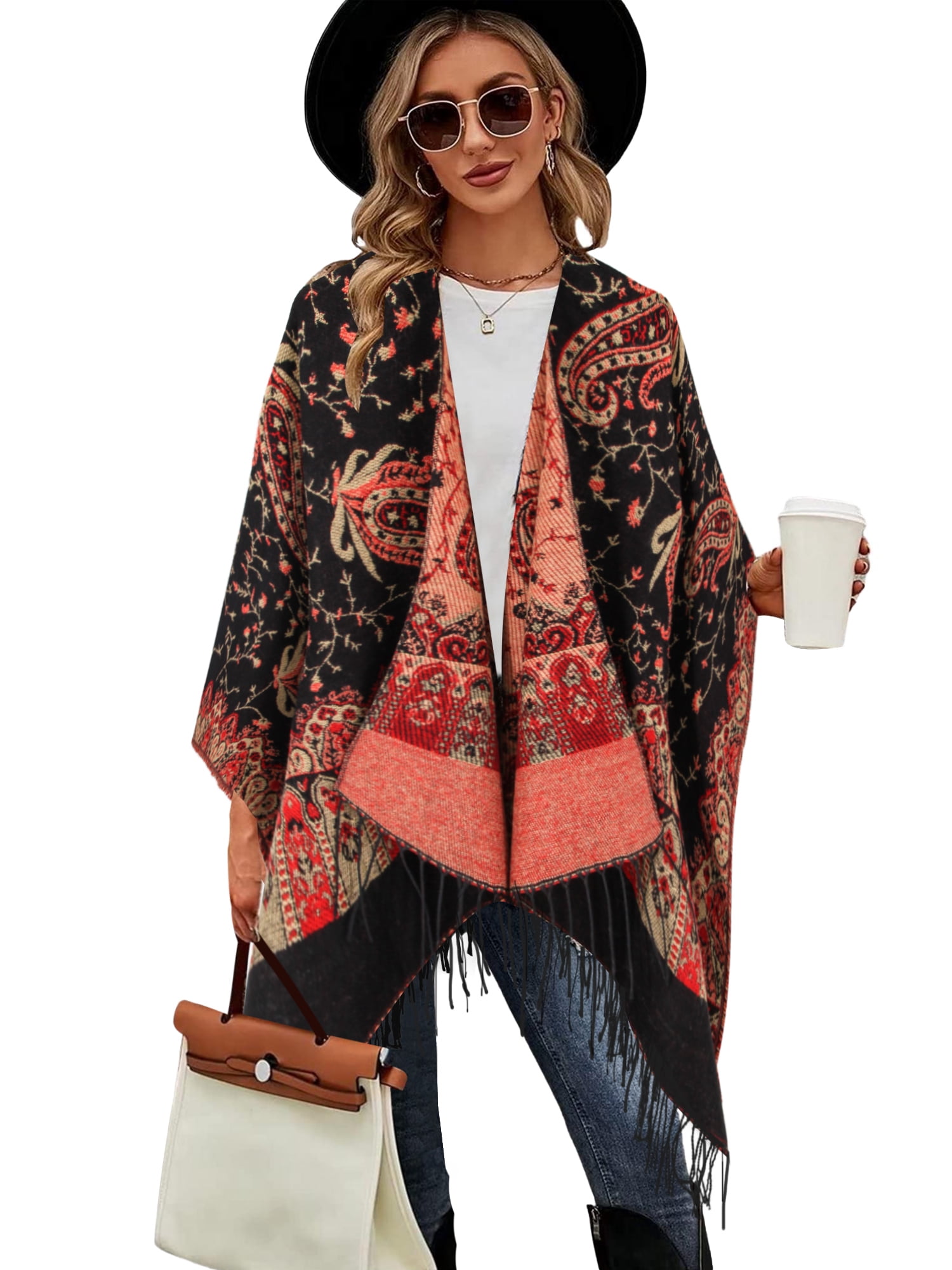 Cizayoi Women's Travel Plaid Shawl Wrap Open Front Poncho Cape Ruana Fall Winter - Walmart.com