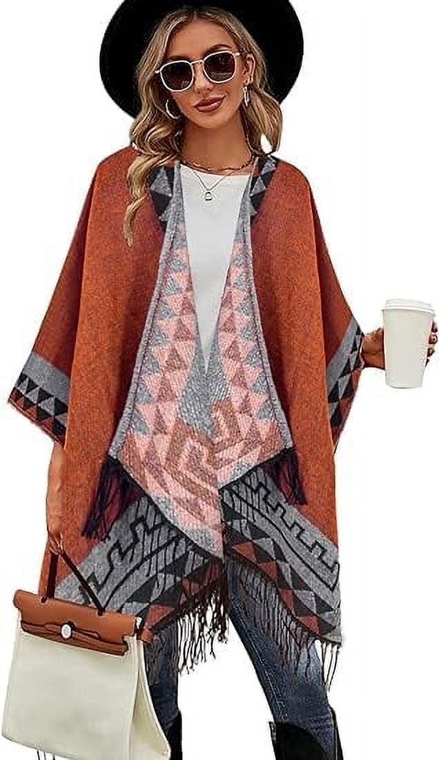 Cizayoi Women's Travel Plaid Shawl Wrap Open Front Poncho Cape Ruana ...