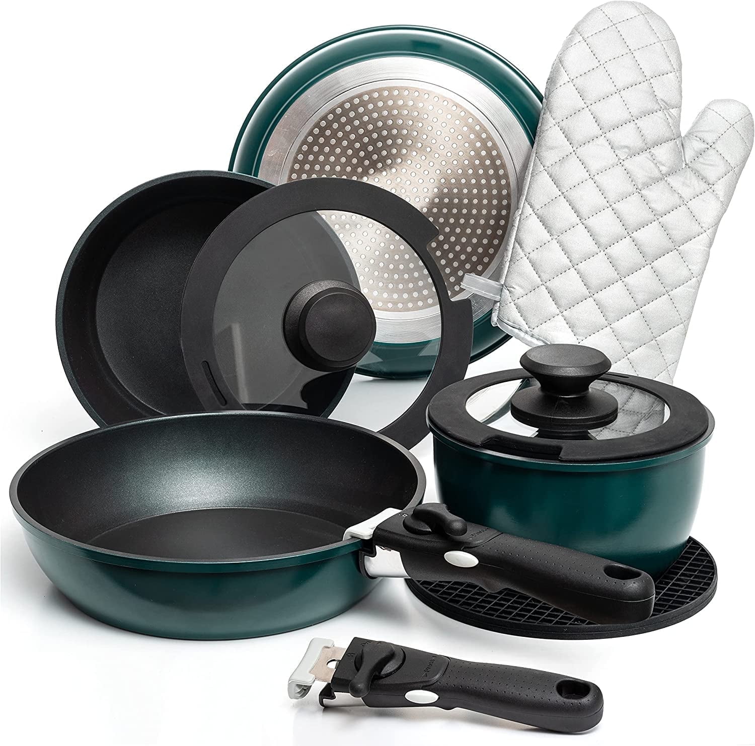 Moss & Stone 10 Pcs Blue Pots And Pans Set Removable Handle, Induction ...