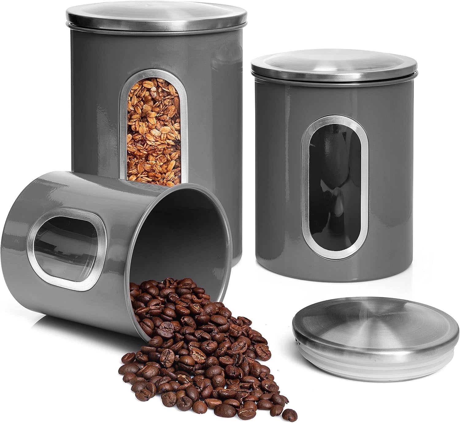 Moss & Stone 3 Piece Gray Canisters Sets for Kitchen with See Window ...