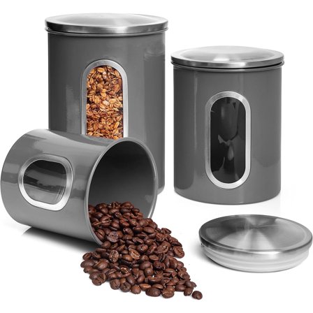 Creative Co-Op Decorative Metal Kitchen Canisters, Rattan Wrapped ...