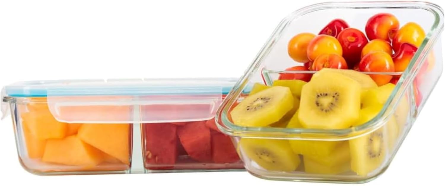 Moss & Stone Divided Kitchen Glass Food Storage Containers Set with ...