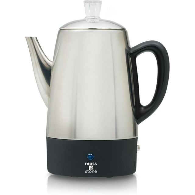 Moss & Stone 11” x 5.7” Electric Pot Percolator Coffee Maker, Silver ...