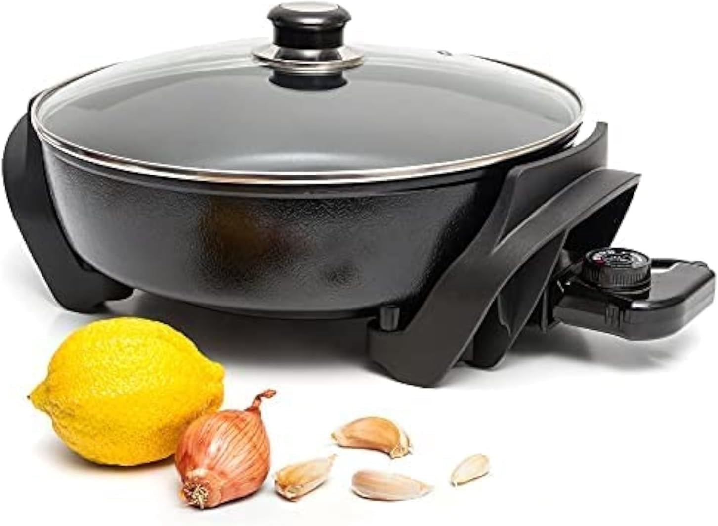 Moss & Stone Round Electric Skillet with Lid – 12x12 Inch Aluminum ...