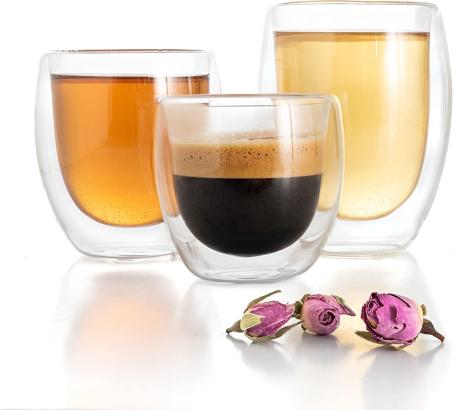 Moss & Stone Set of 3 Double Wall Glass Cup Clear Mug, Double Walled ...