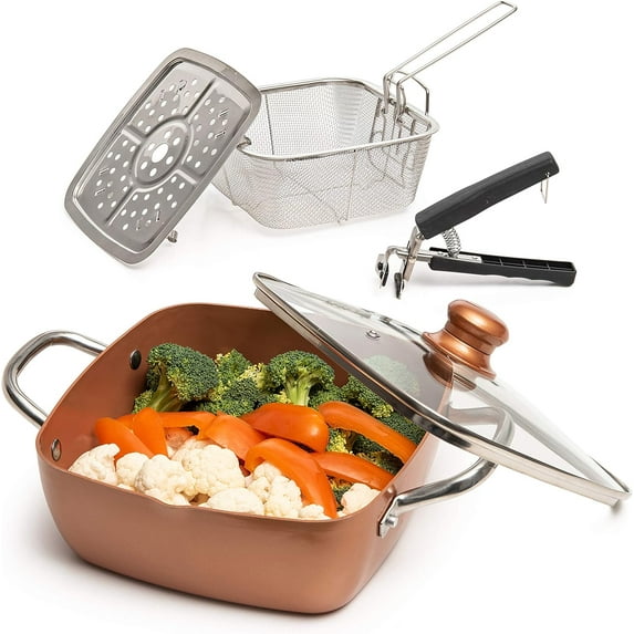 Moss & Stone 5 Pcs Copper Cookware Non Stick Deep Frying Pan Fry Basket ...