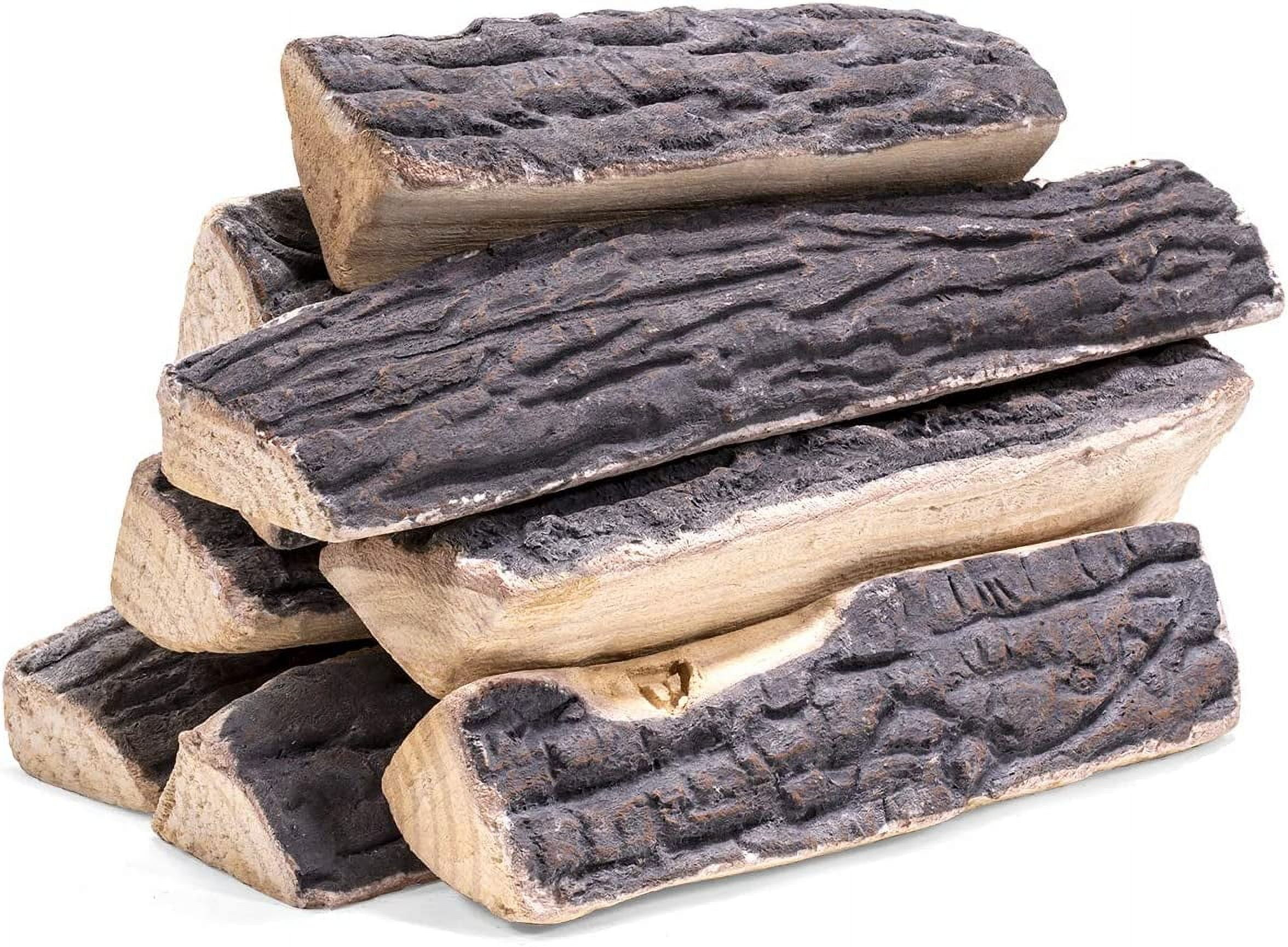MossHome-US 8-Pieces Realistic Ceramic Wood Log Set Ash Wood Style ...
