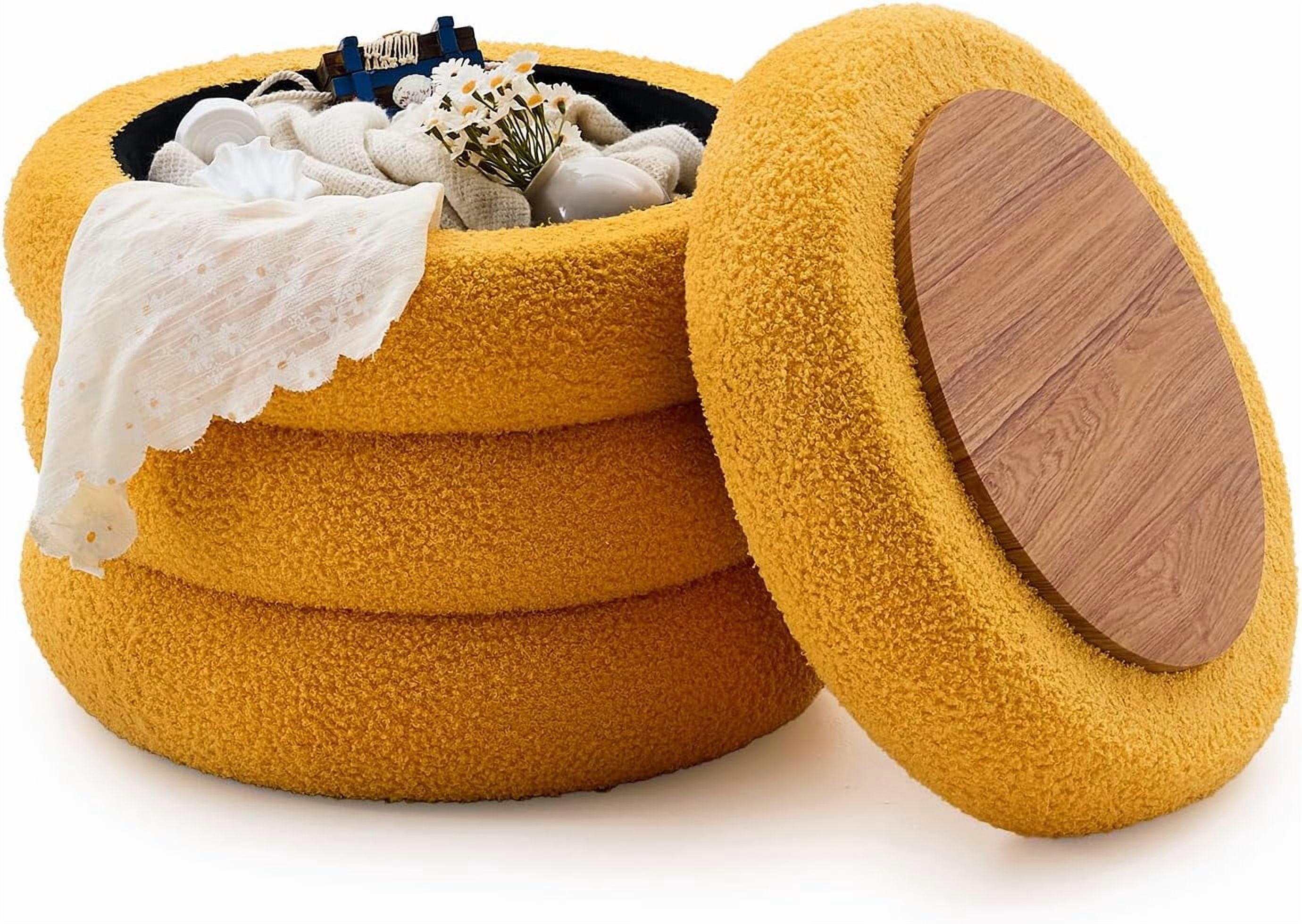 MossHome-US Round Storage Ottoman, Modern Sherpa Footstool, Teddy ...