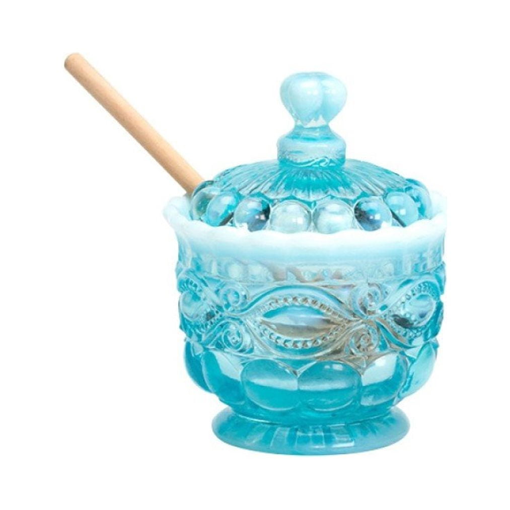 Mosser Glass Eye Winker Honey Jar & Dipper | Aqua Opal - Walmart.com