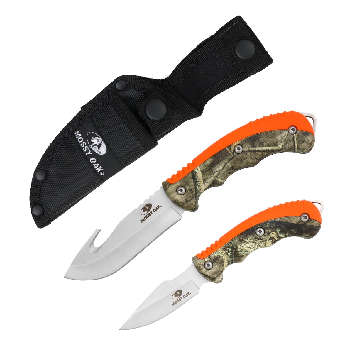 Mossy Oak 2 Pack 9in Gut Hook & 7.25in Skinning Knife Set with Sheath Outdoor Cutlery - Walmart.com