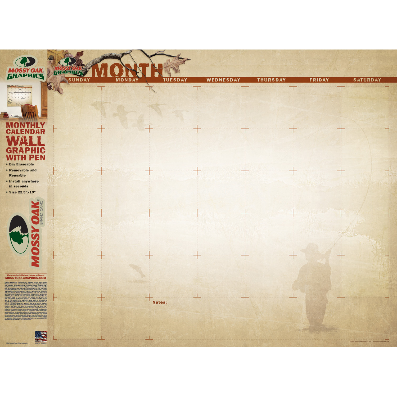 Mossy Oak Graphics Dry Erase - Monthly Calendar - Fly Fisherman ...