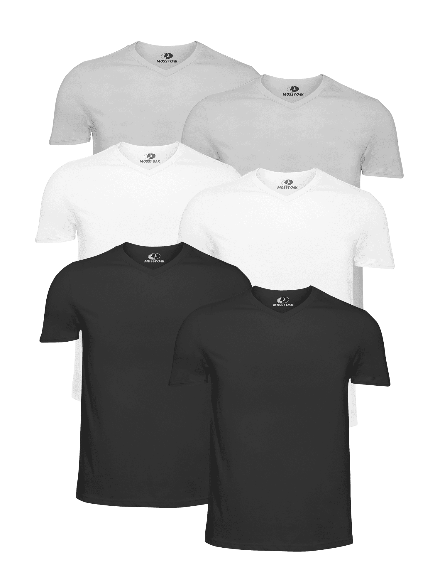 Mossy Oak Men’s Essential Black V Neck Undershirt Pack of 6 Breathable ...