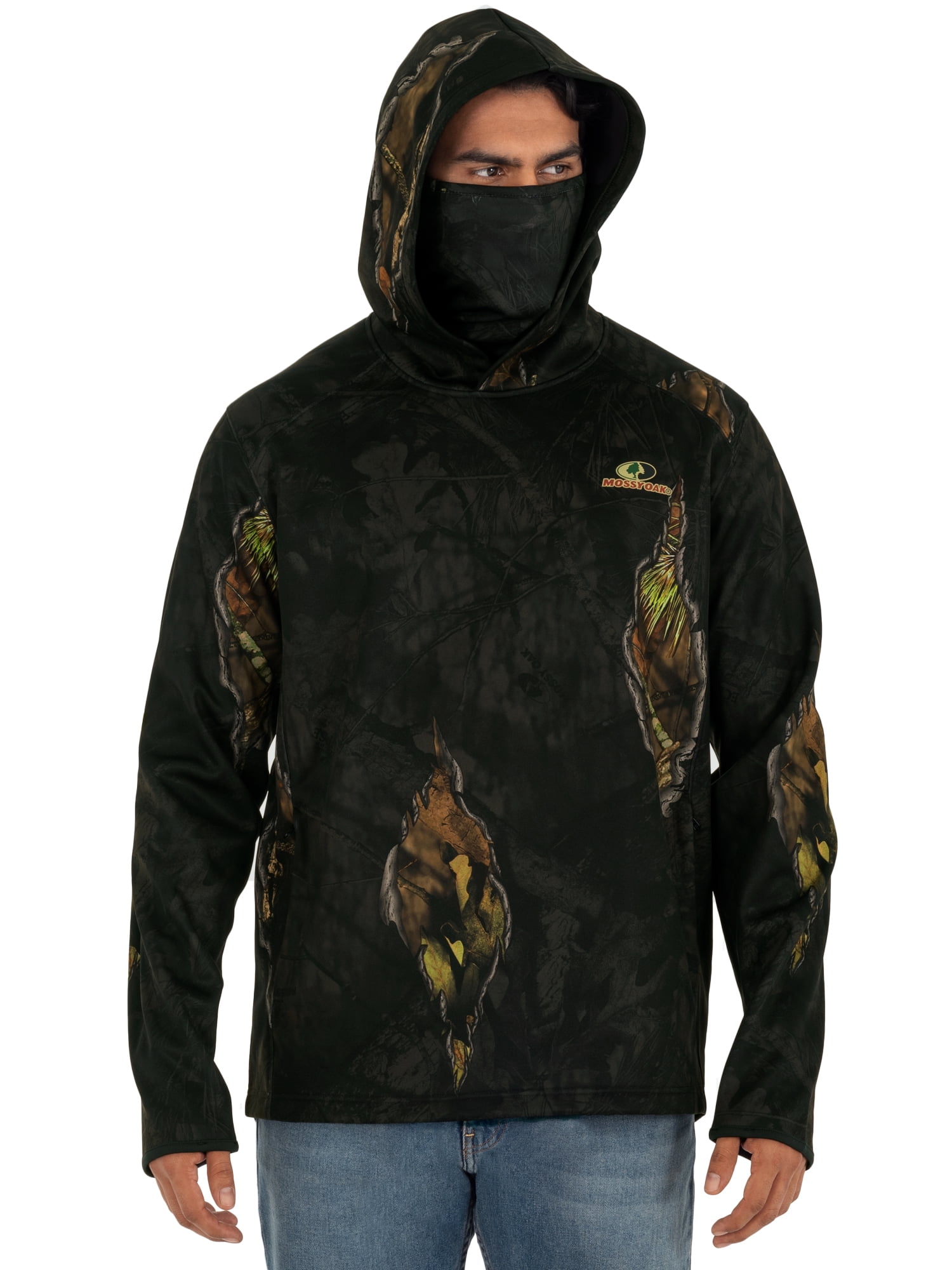 Mossy Oak Men's Tech Fleece Hoodie with Built-in Neck Gaiter - Walmart.com