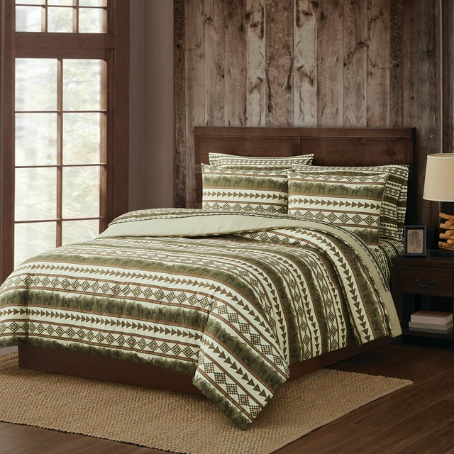 Mossy Oak Twin Comforter Set Moose Bear Stripe Lodge Cabin Bedding ...