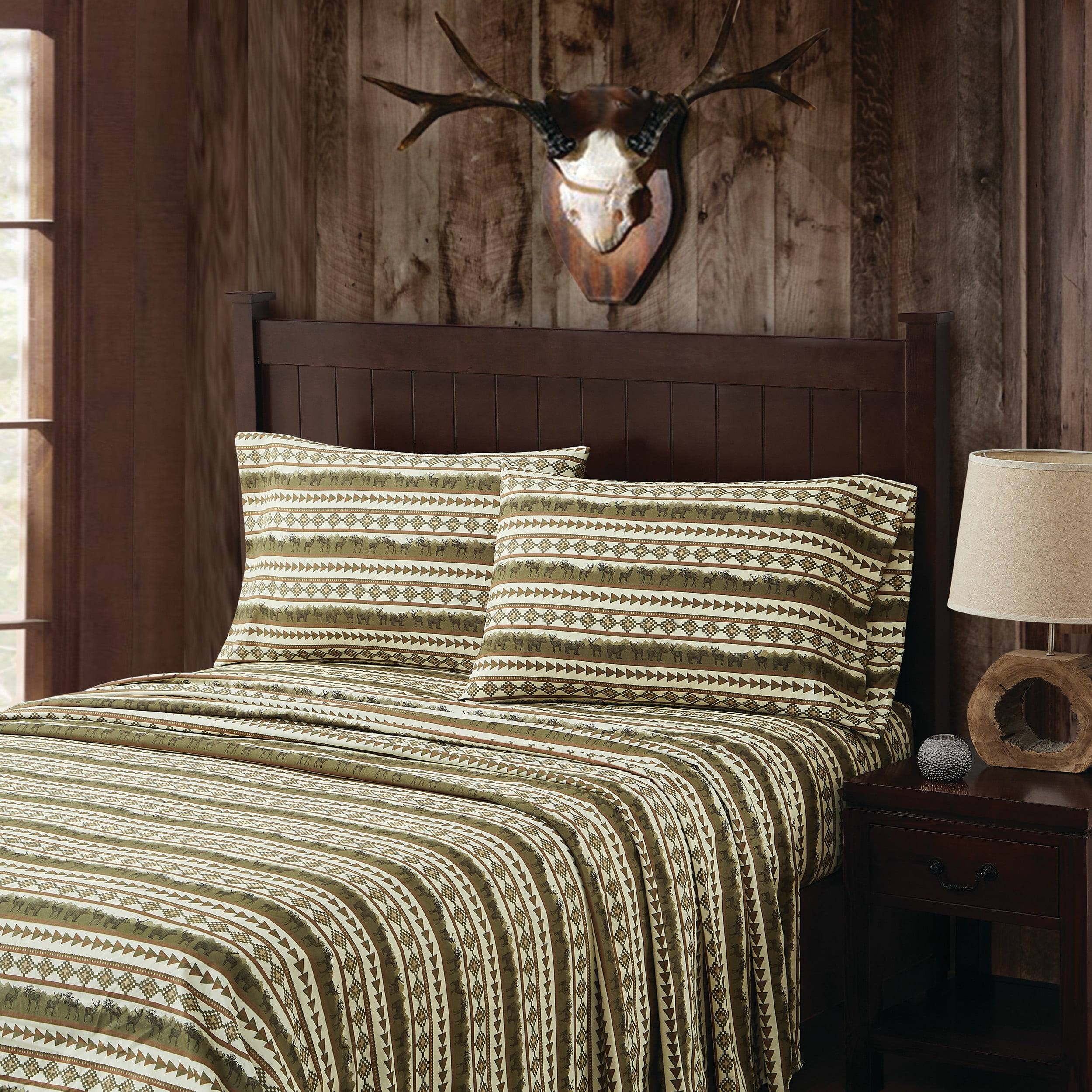 Mossy Oak Twin Sheet Set - Moose Bear Stripe, Nature Lodge Print ...