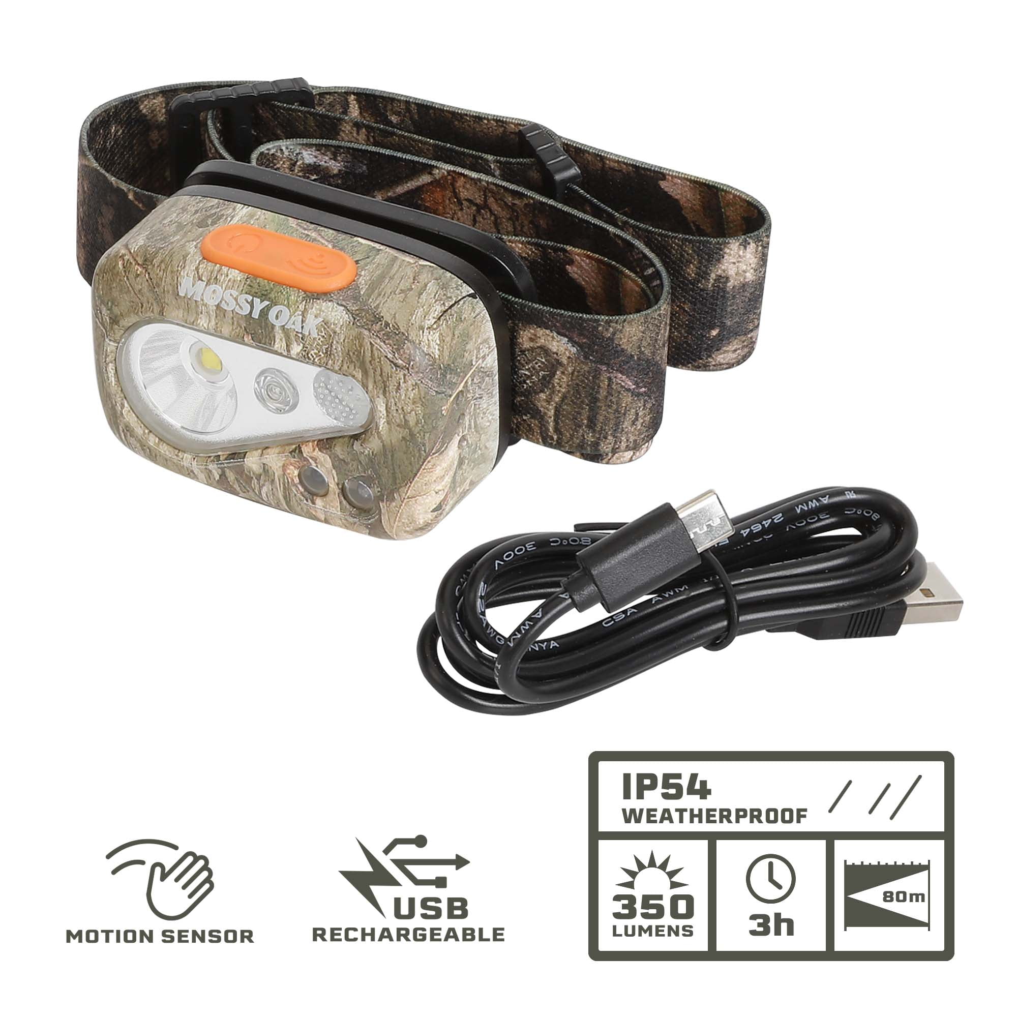 Mossy Oak Ultimate Sportsman Headlamp, Rechargeable, 350 Lumens with ...