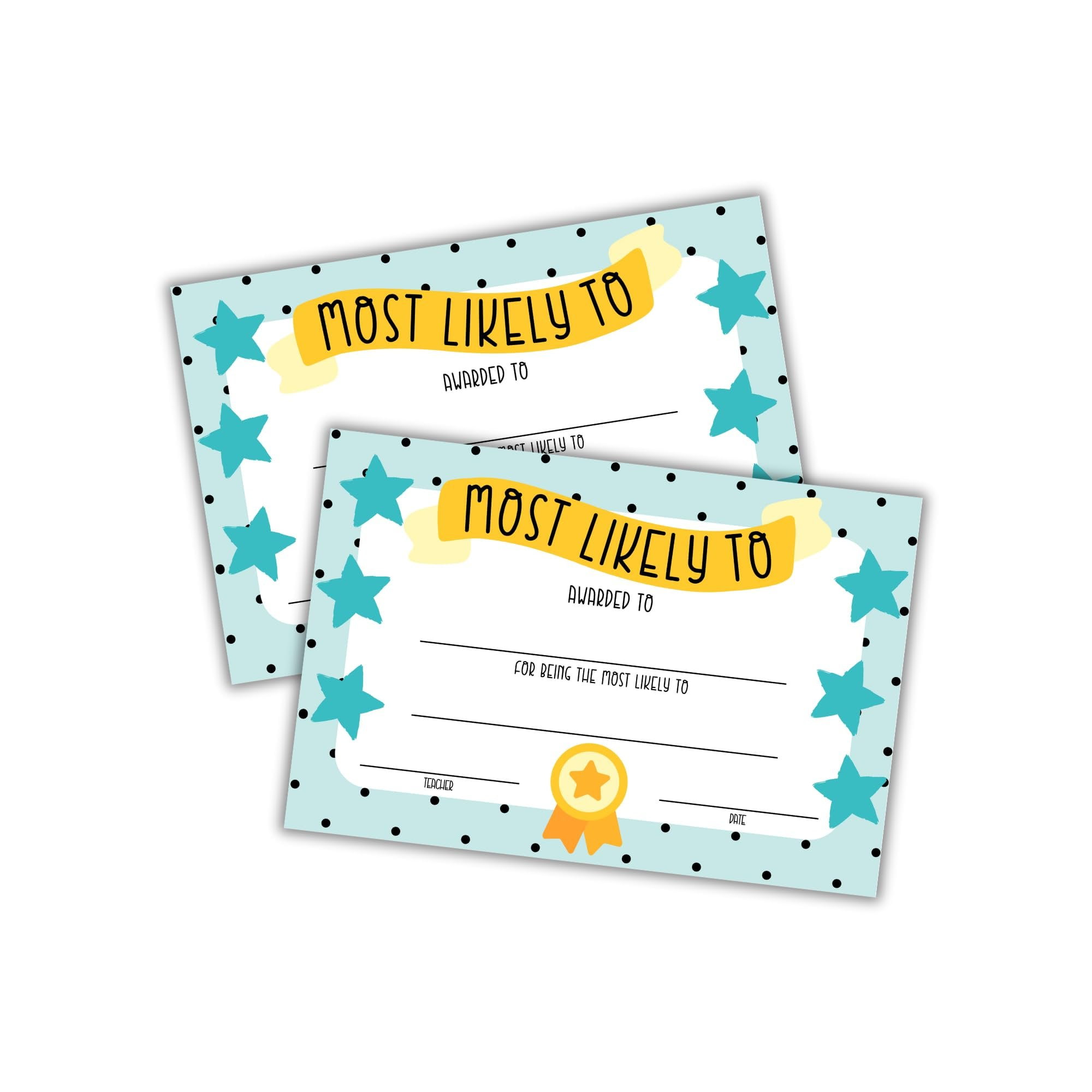 Most Likely To Certificate 30pk 6x9 Fill Out End of Year Awards ...
