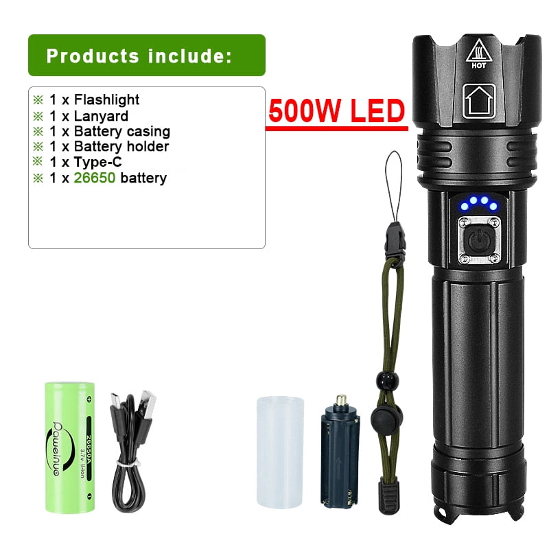 Most Powerful LED Flashlight Rechargeable Torch Lighting 3000M Tactical ...