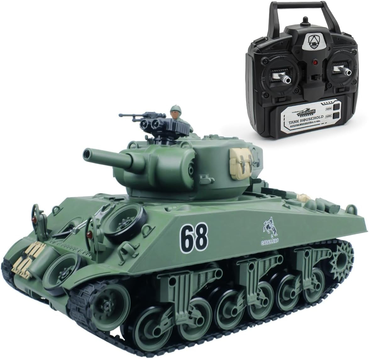 Mostop Sherman M4A3 RC Tank Toy, 15 Channel, 1:20 Scale, Green, Plastic ...